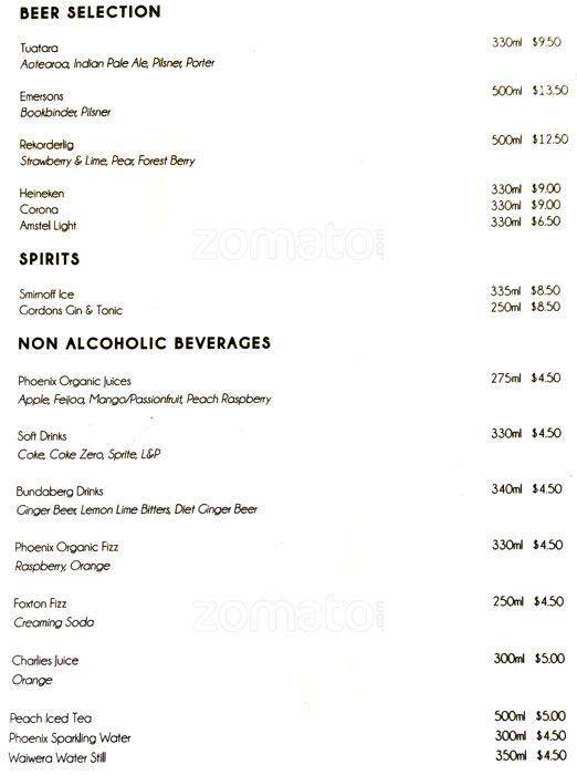 Menu at Light House Cinema Cafe, Wellington