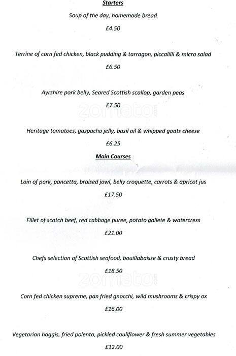 Menu at Ten Hill Place Hotel, member of WorldHotels Distinctive ...