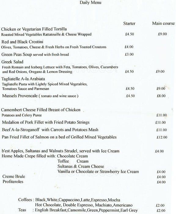 Menu at Ten Hill Place Hotel, member of WorldHotels Distinctive ...