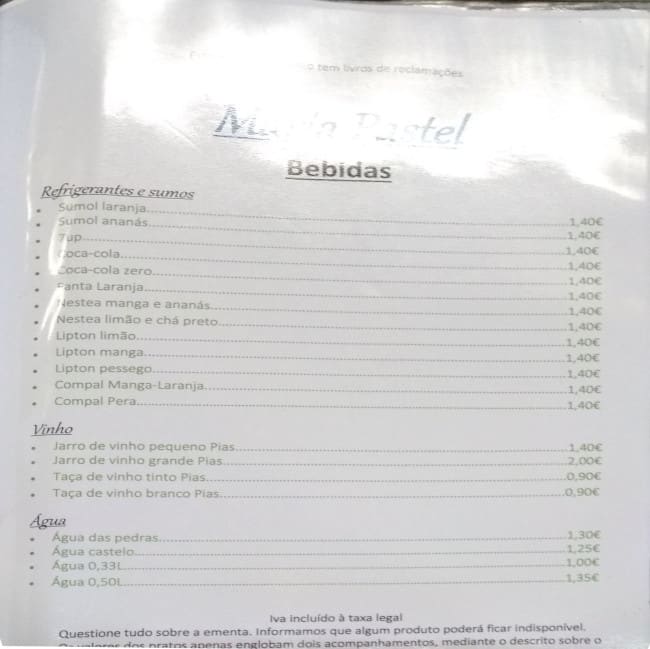 Menu at Café Colina, Lisbon