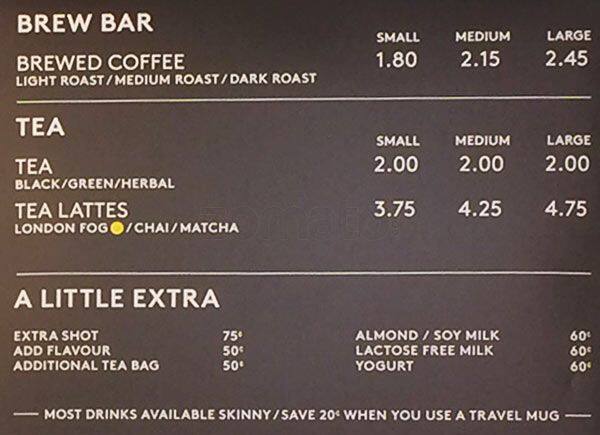Menu au Second Cup Café, Toronto, Steeles Ave E