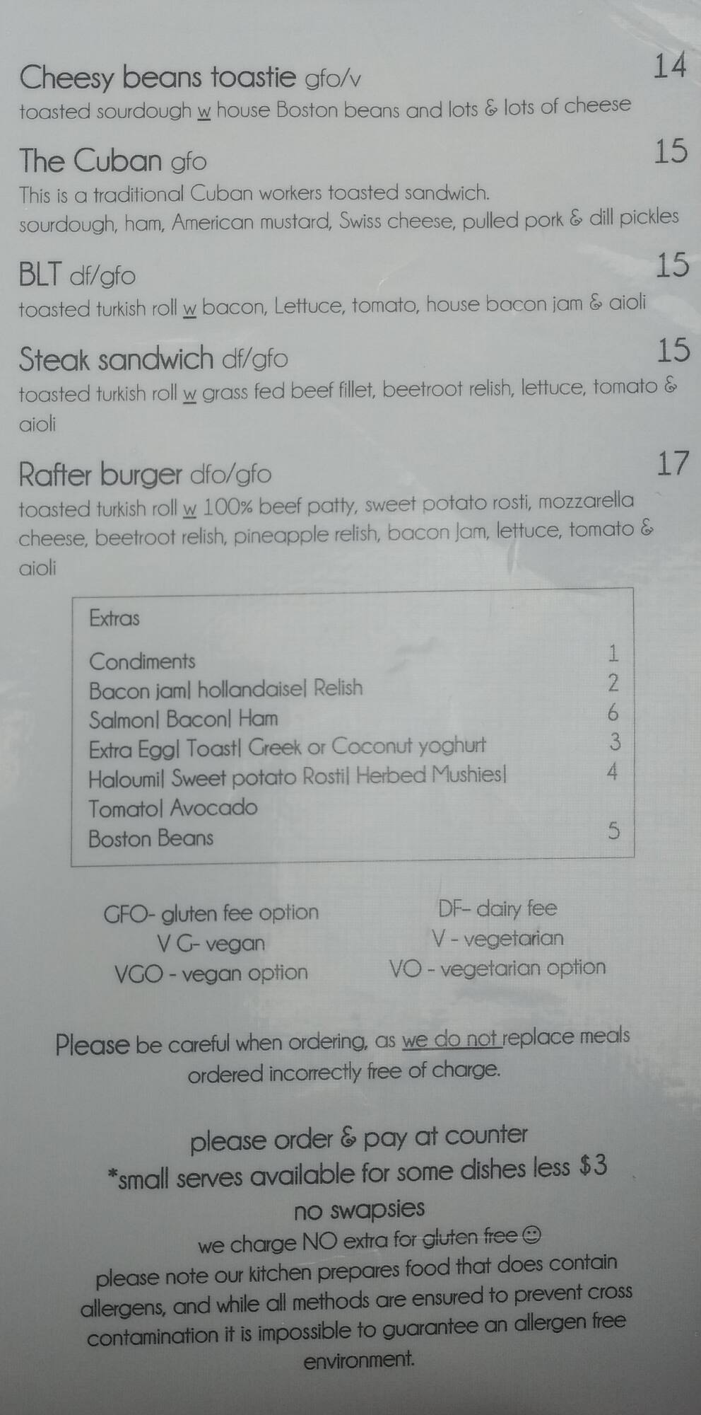 Menu at Rafter & Rose restaurant, Ipswich