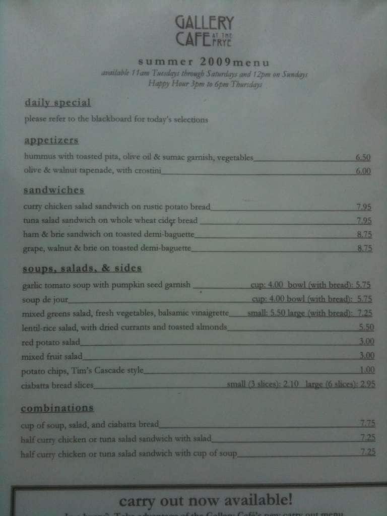 Menu at MariPili at Café Frieda cafe, Seattle