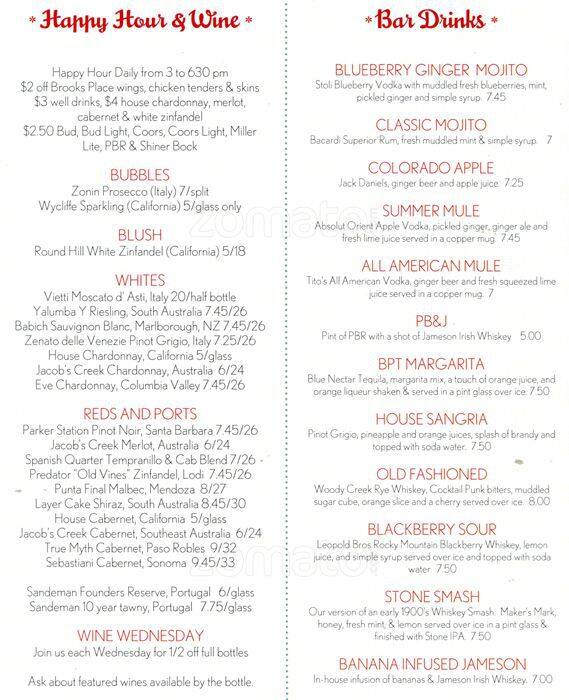 Menu at Brooks Place Tavern pub & bar, Conifer