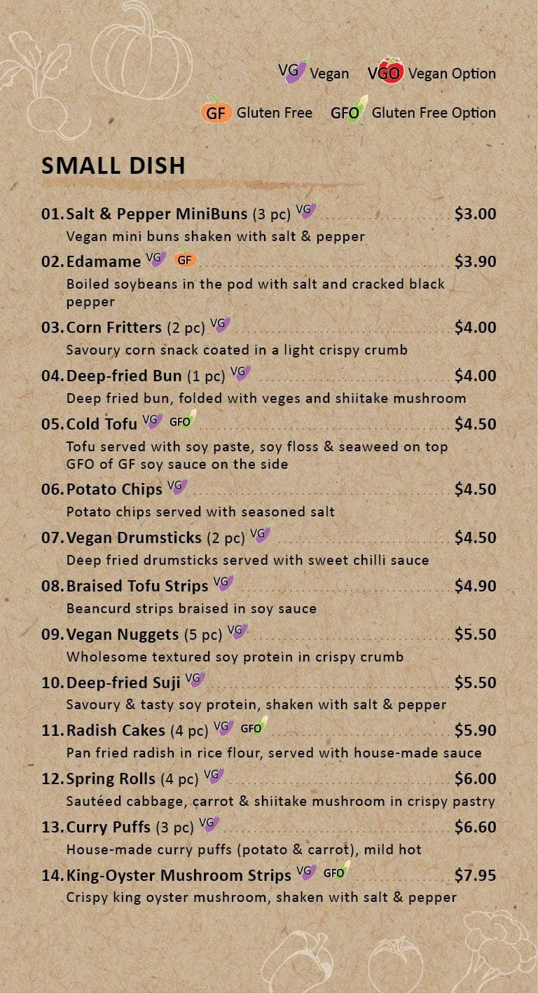Menu at Vegeme restaurant, South Brisbane