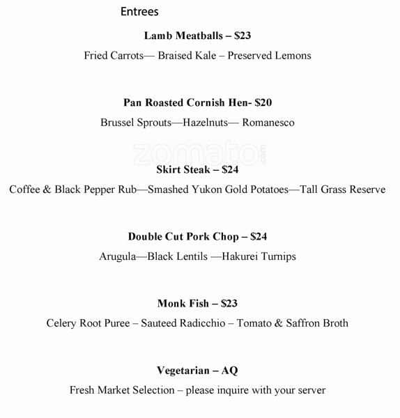 Menu at Amilinda restaurant, Milwaukee, 315 E Wisconsin Ave