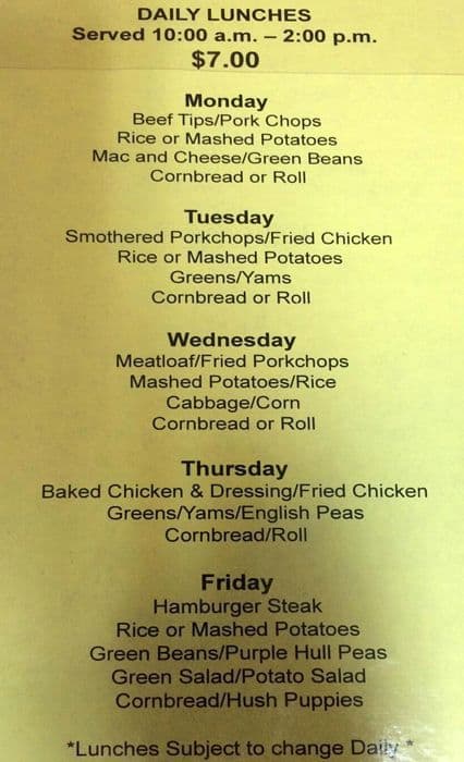 Menu at Daily Bread restaurant, Bastrop