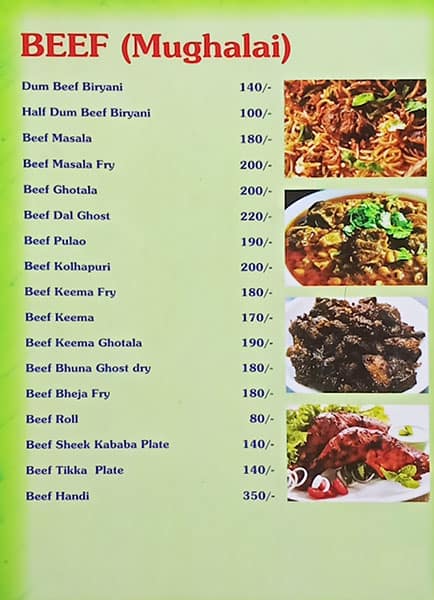 Menu of New Aflatoon Restaurant, Calangute, Goa