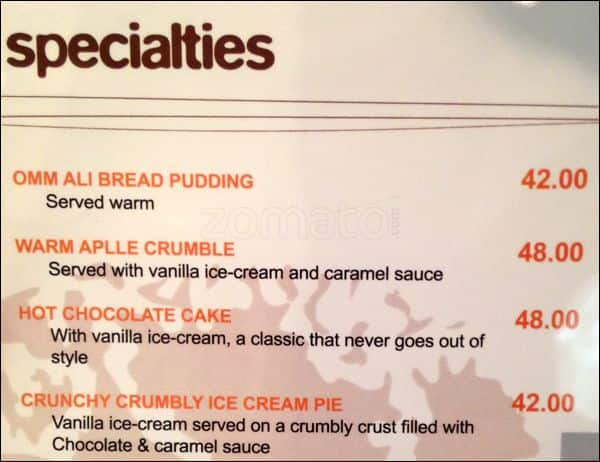 Menu at Chocolate bar, Dubai, 374C+M4R