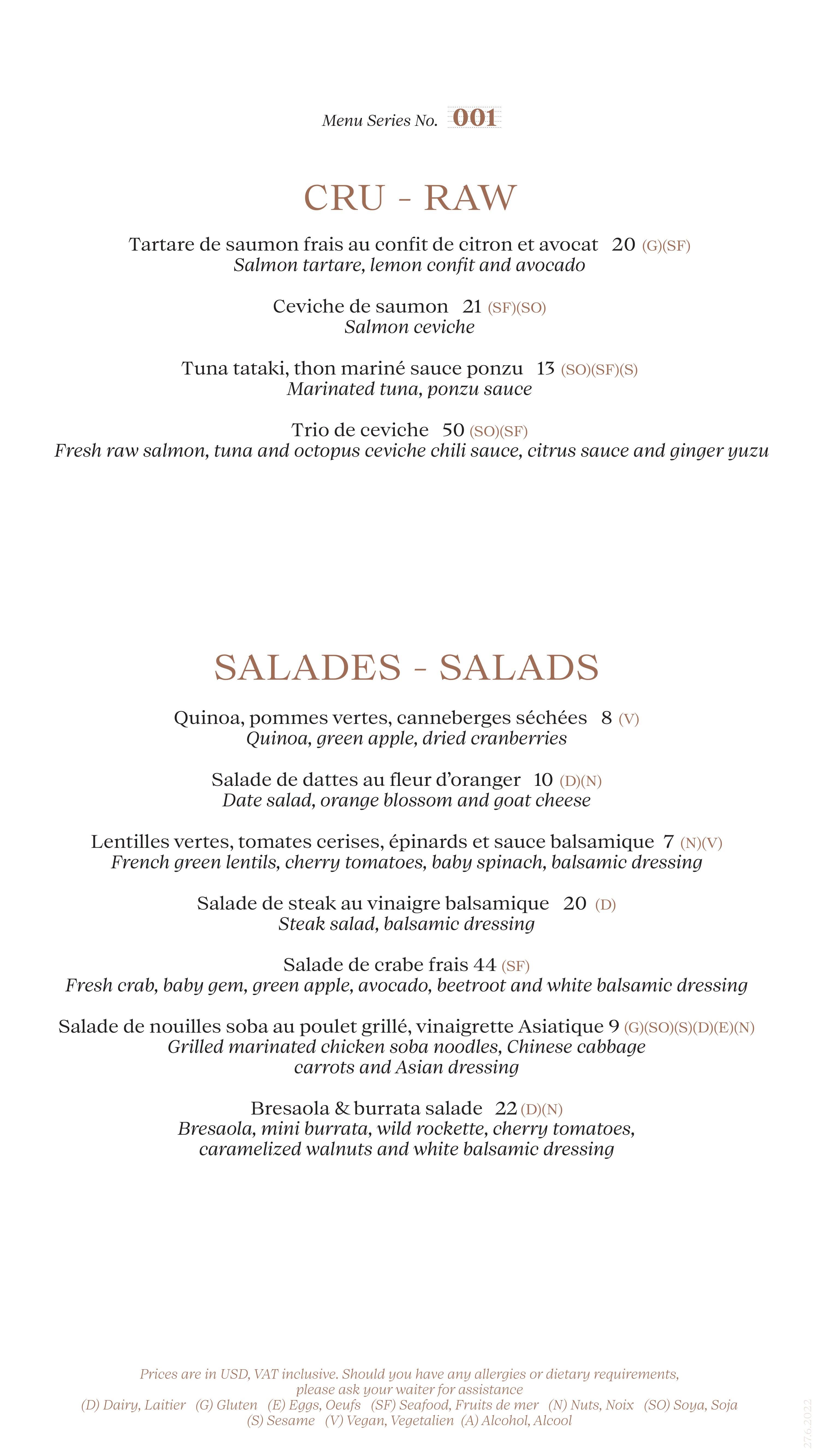 Menu of Bar Du Port, Dubai Marina, Dubai