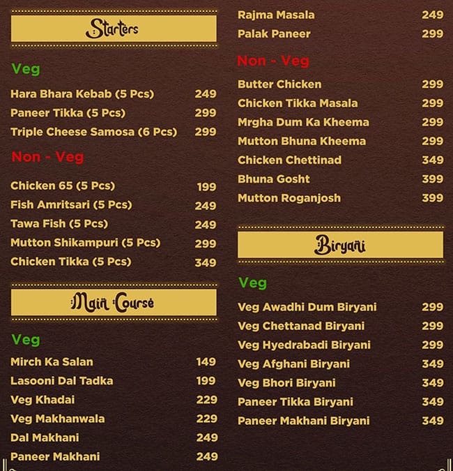 Menu of Rutba-E-Briyani, Pashan, Pune