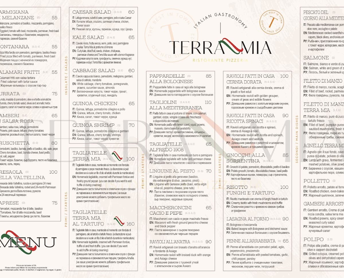 Menu of Terra Mia, Dubai Marina, Dubai