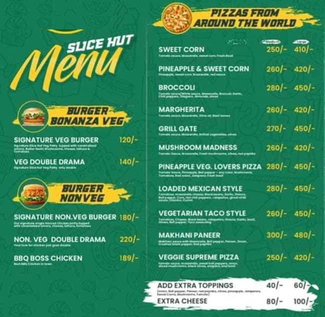 Menu of Slice Hut, Phase 3, Mohali