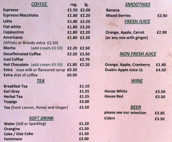 Menu at The Corner London cafe, London, 121-123 Mare St