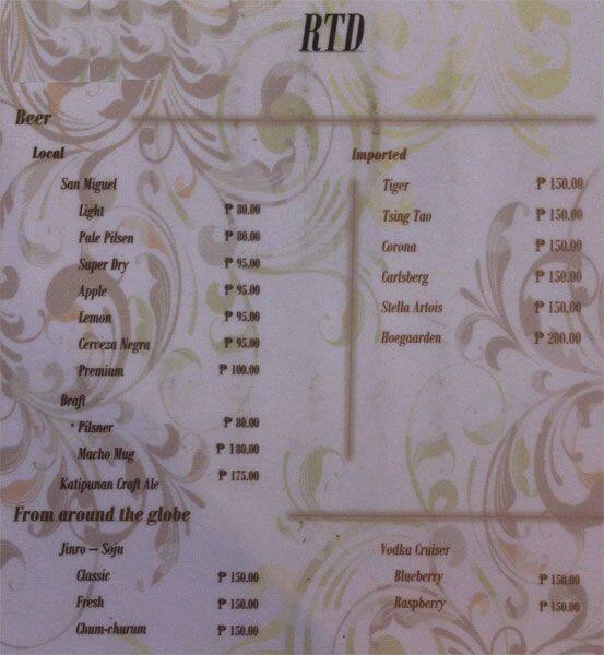 Menu at The Plantation Bar and Bistro, Makati, 102 Valero SALCEDO VILLAGE
