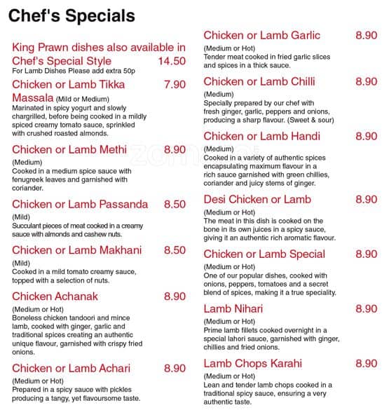 Menu at Lal Qila Express restaurant, Manchester, 123-127 Wilmslow Rd