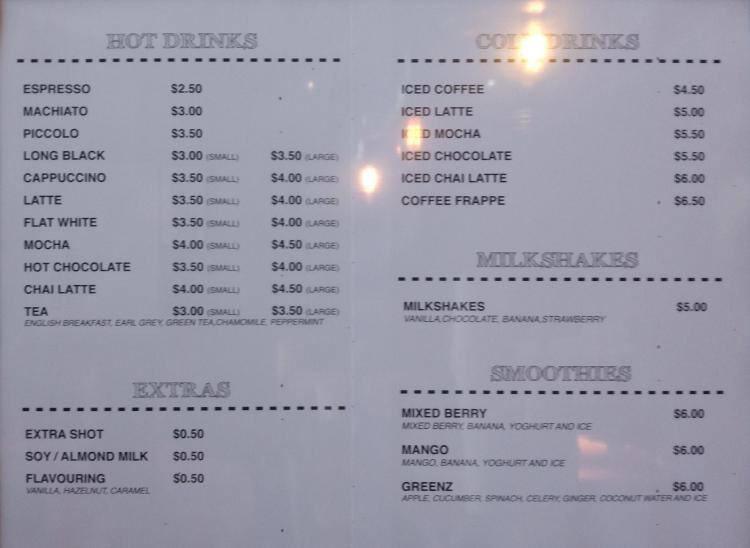Menu at Oi Cafe, Matraville, 61-71 Beauchamp Rd