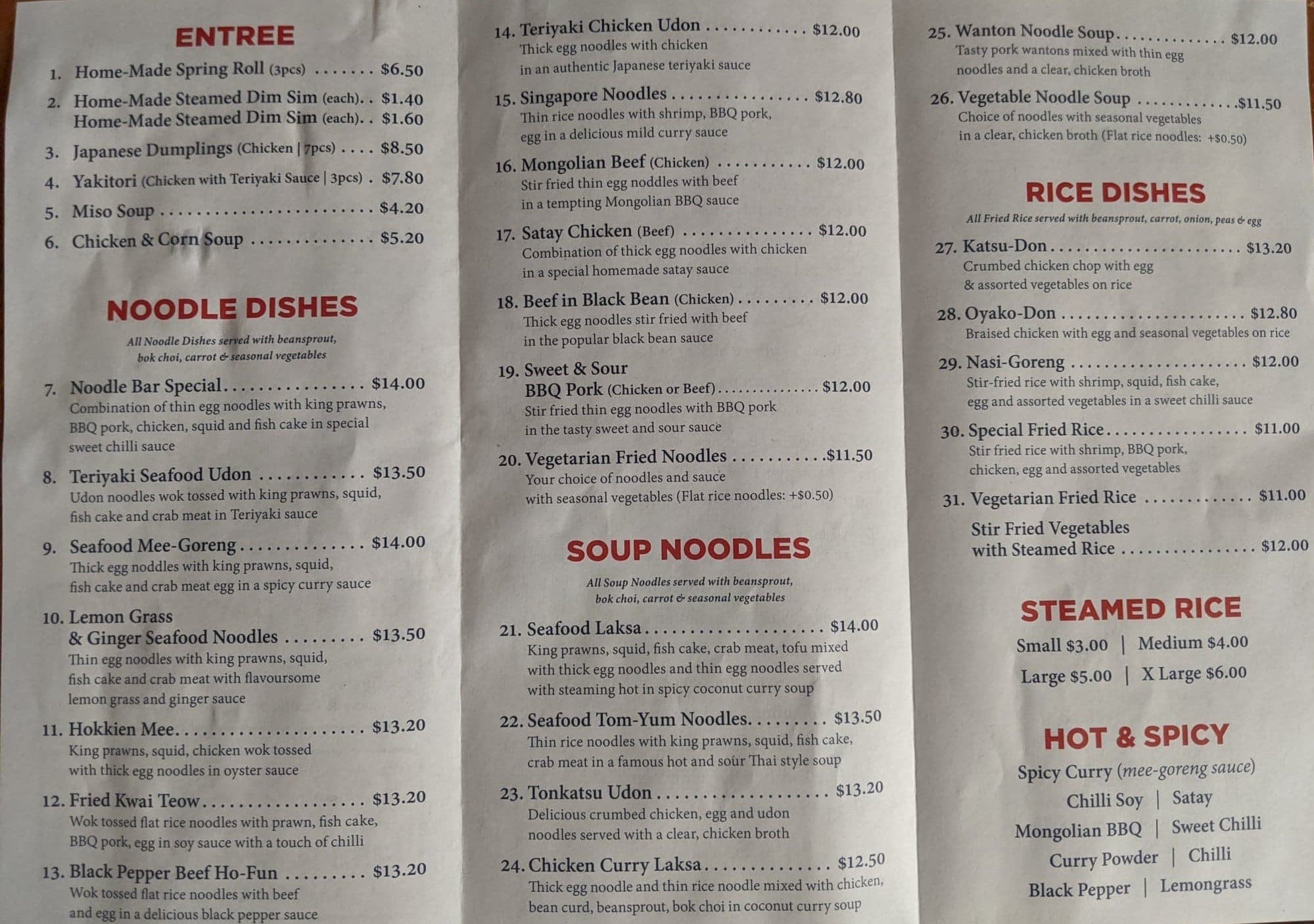 Menu at Glenroy Noodle and Sushi Bar, Glenroy