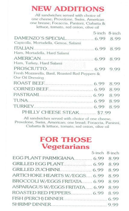 Menu at Damenzo's Pizza pizzeria, Chicago, S Halsted St