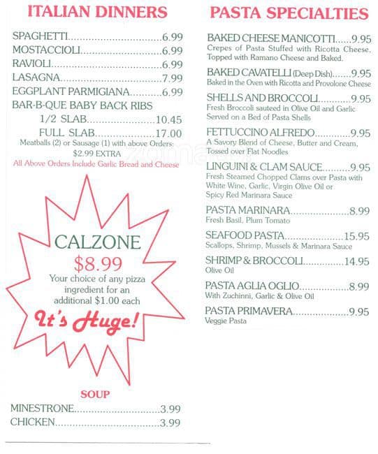 Menu at Damenzo's Pizza pizzeria, Chicago, S Halsted St