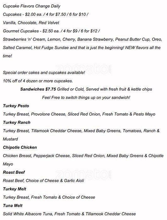 Menu at Pure Bliss Bakery & Cafe, Oregon City