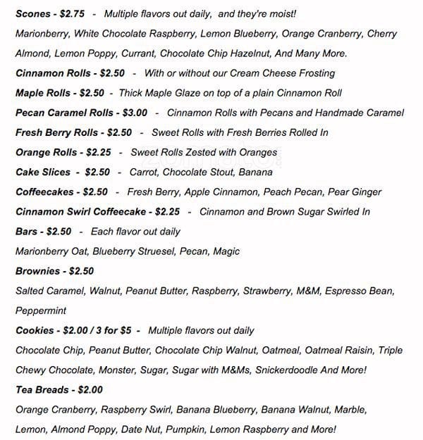 Menu at Pure Bliss Bakery & Cafe, Oregon City