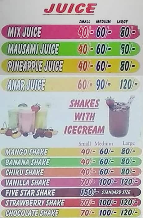 Menu of Galaxy Juices, Kalyani Nagar, Pune