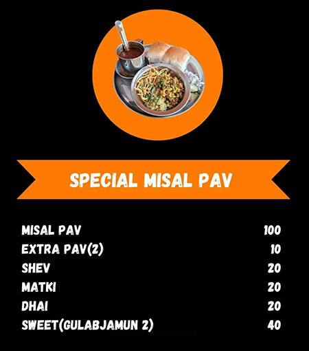 Menu of Misal Malbhog, Panchavati, Nashik