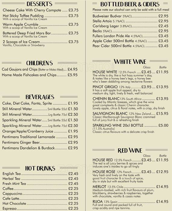 Menu at Oliver's Fish & Chips fast food, London, 95 Haverstock Hill