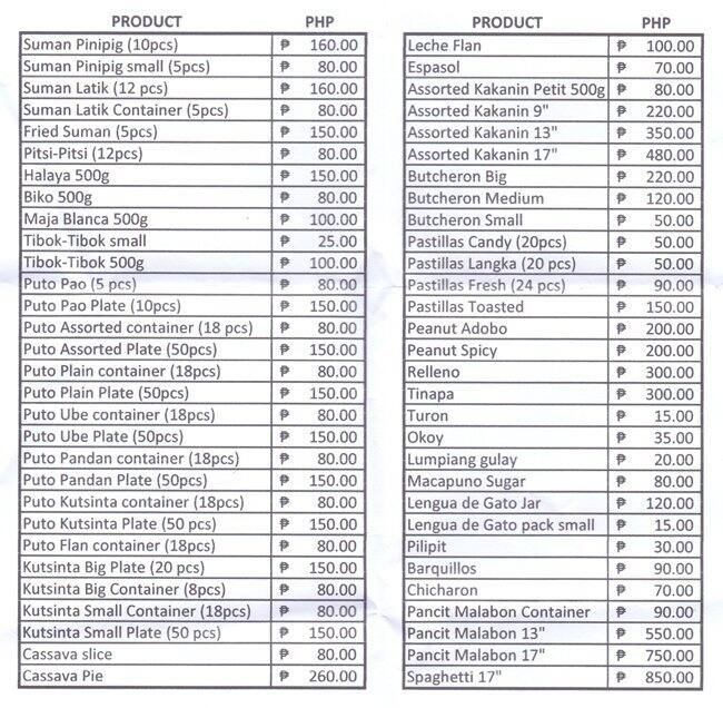 Dolor's Kakanin Menu, Menu for Dolor's Kakanin, BF Homes, Parañaque ...