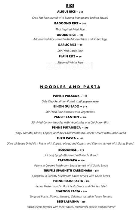Menu at Cafe' Oley, Quezon City