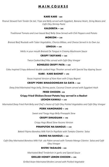 Menu at Cafe' Oley, Quezon City