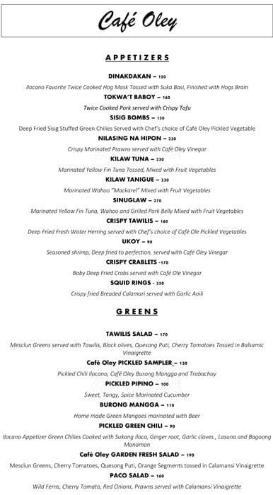 Menu at Cafe' Oley, Quezon City