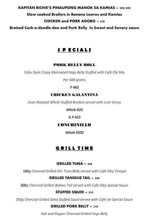 Menu at Cafe' Oley, Quezon City