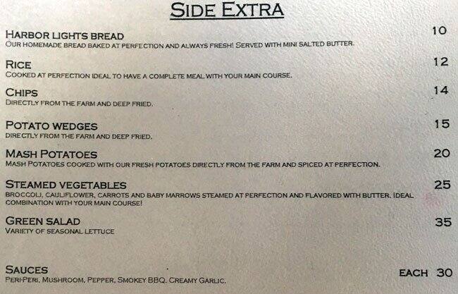 Carta de Harbour Lights Restaurant, Ciudad del Cabo