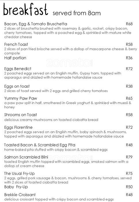 Menu at little munch Cafe, Randburg