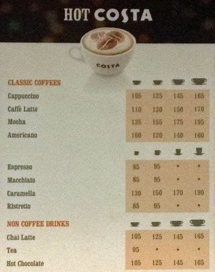Menu at Costa Coffee, Chennai, DLF IT Park