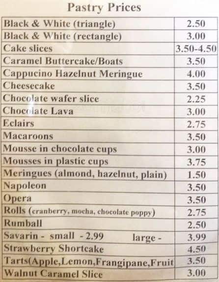 Menu at Chocolada cafe, Richmond Hill