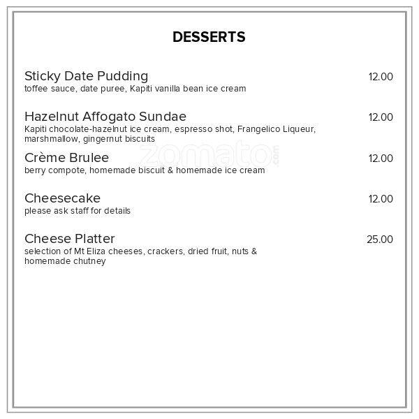 Menu at Hui Bar And Grill, Ohope
