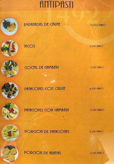 Menu at Ristorante 1492, Milan