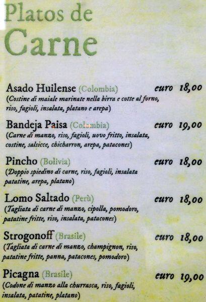 Menu at Ristorante 1492, Milan