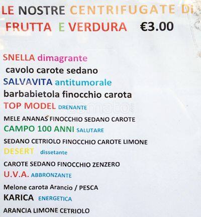 Menu at Ponte Vecchio cafe, Milan