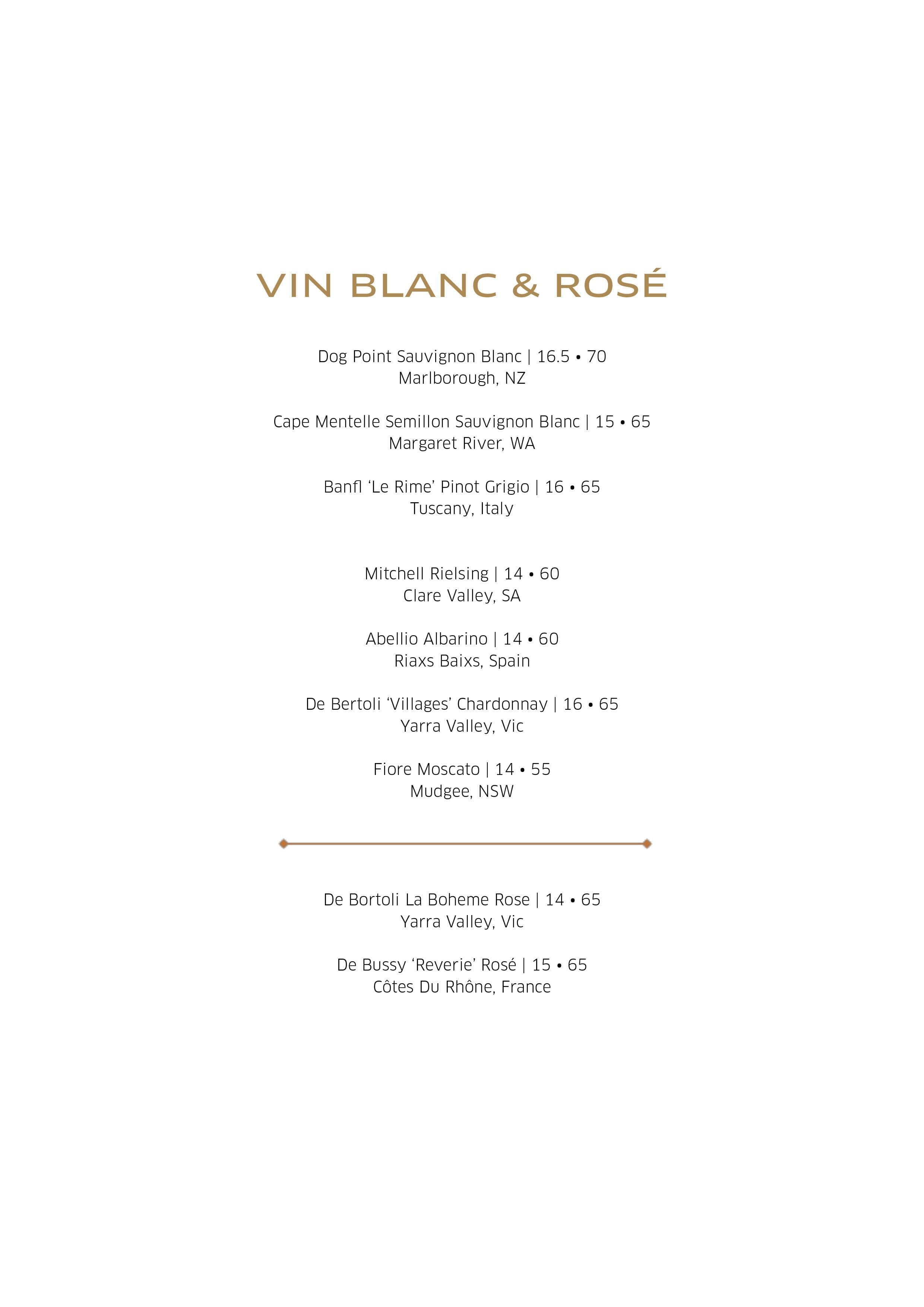 Menu at Soiree restaurant, Sydney