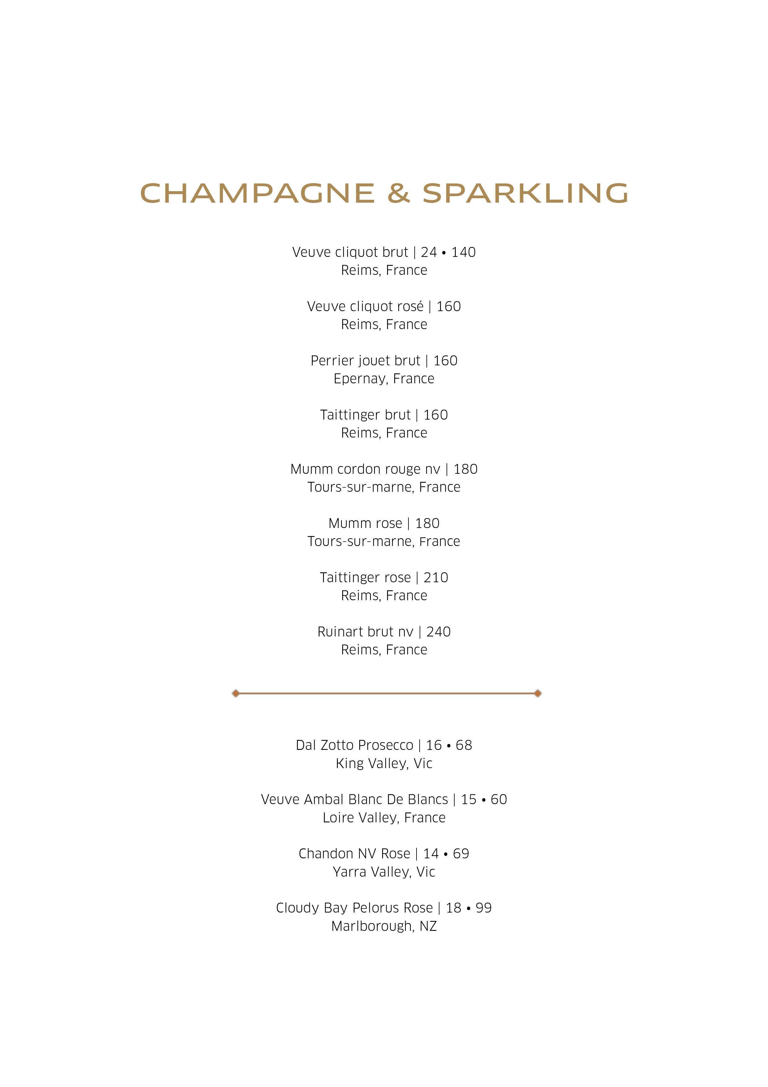 Menu at Soiree restaurant, Sydney