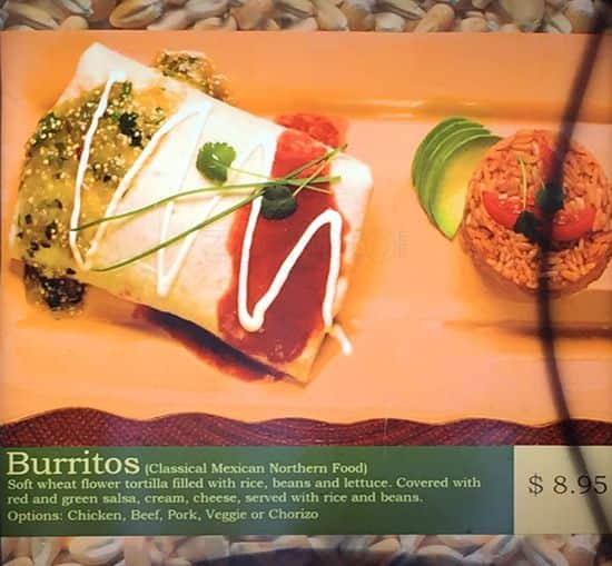 Menu at El Comal restaurant, Burnaby