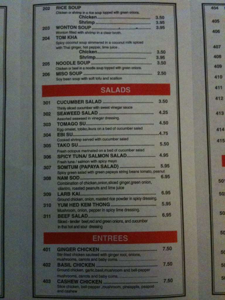 Menu at Hello Sushi restaurant, Chicago