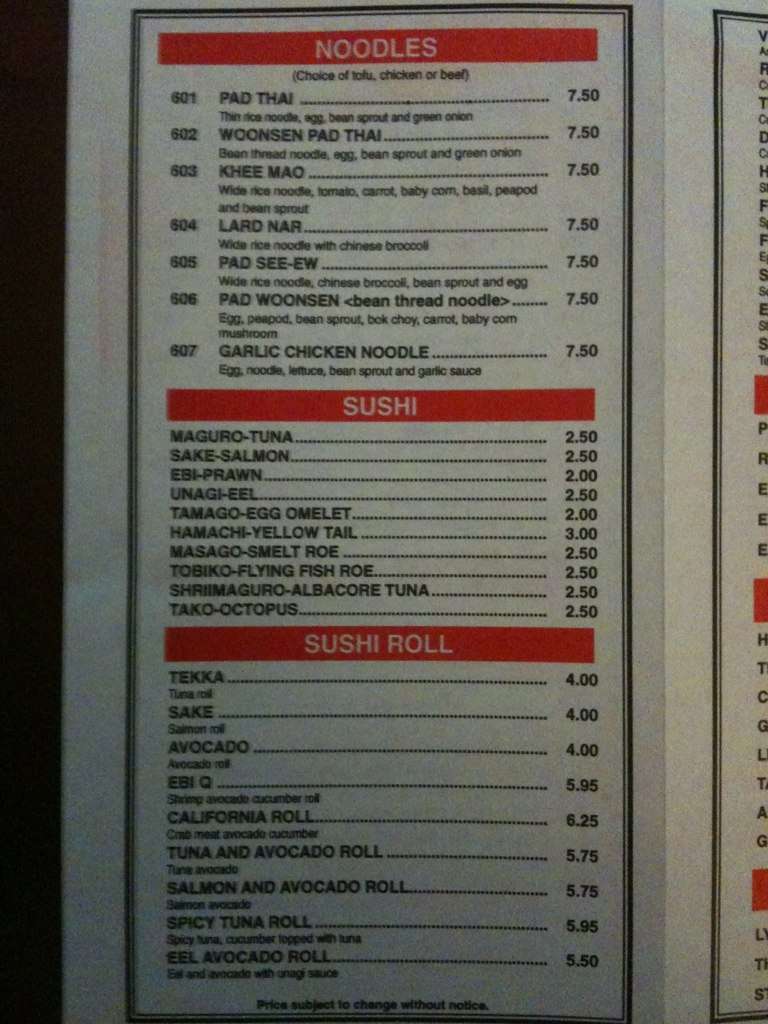 Menu at Hello Sushi restaurant, Chicago