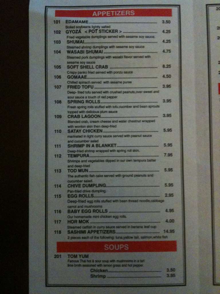 Menu at Hello Sushi restaurant, Chicago