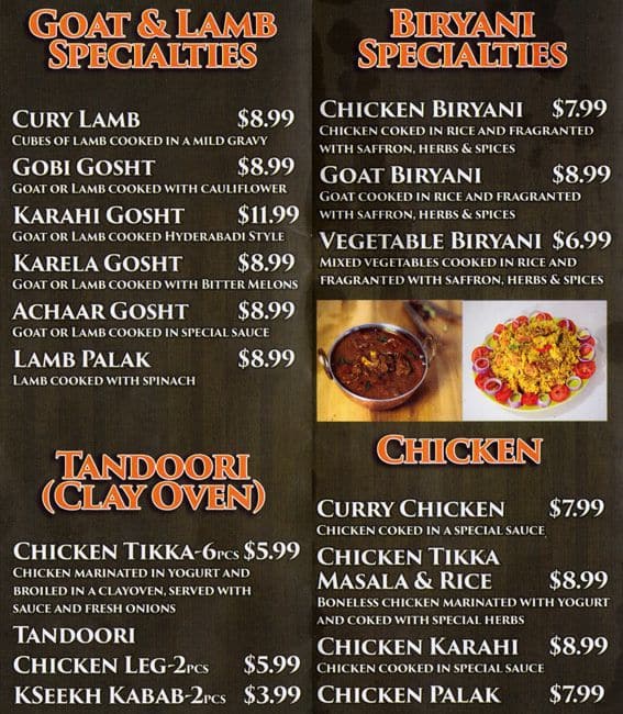 Menu at Biryani Spot & Curry restaurant, New York City