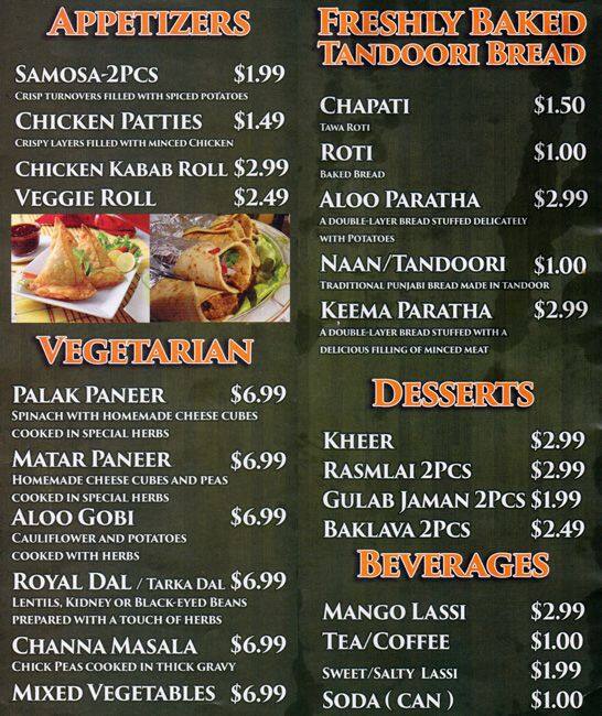Menu at Biryani Spot & Curry restaurant, New York City